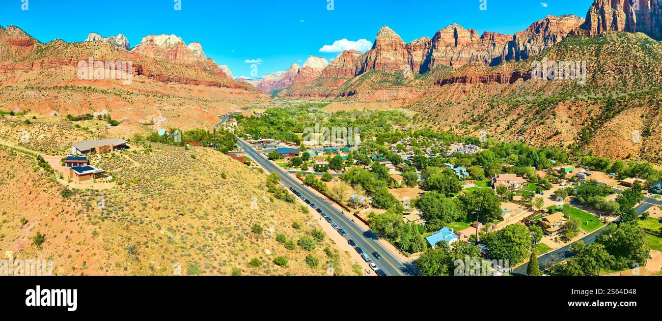 Aerial of Zion National Park Red Rocks and Springdale Town Stock Photo ...
