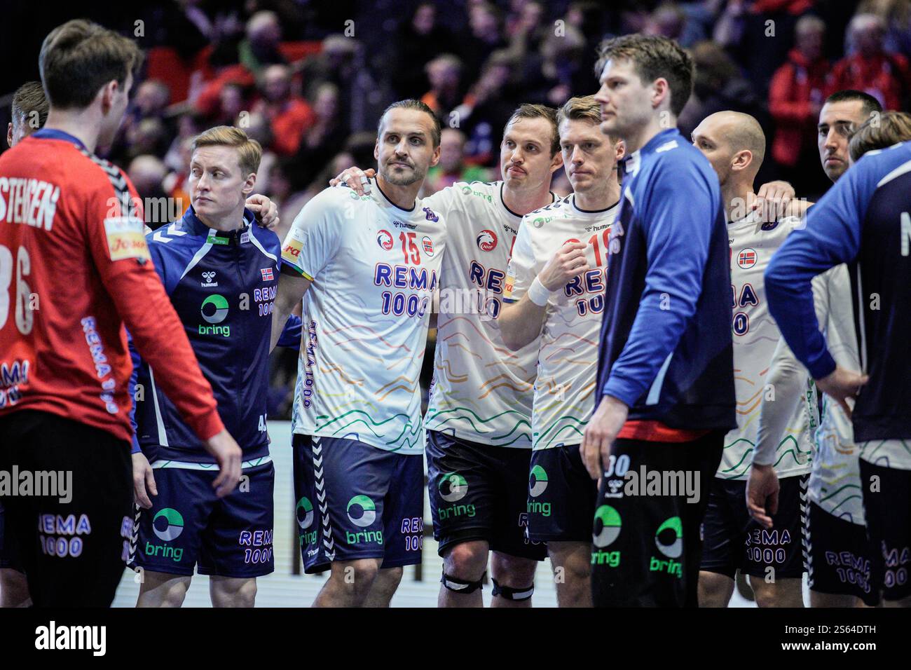 Fornebu 20250115. Norway's players after the World Championship match ...