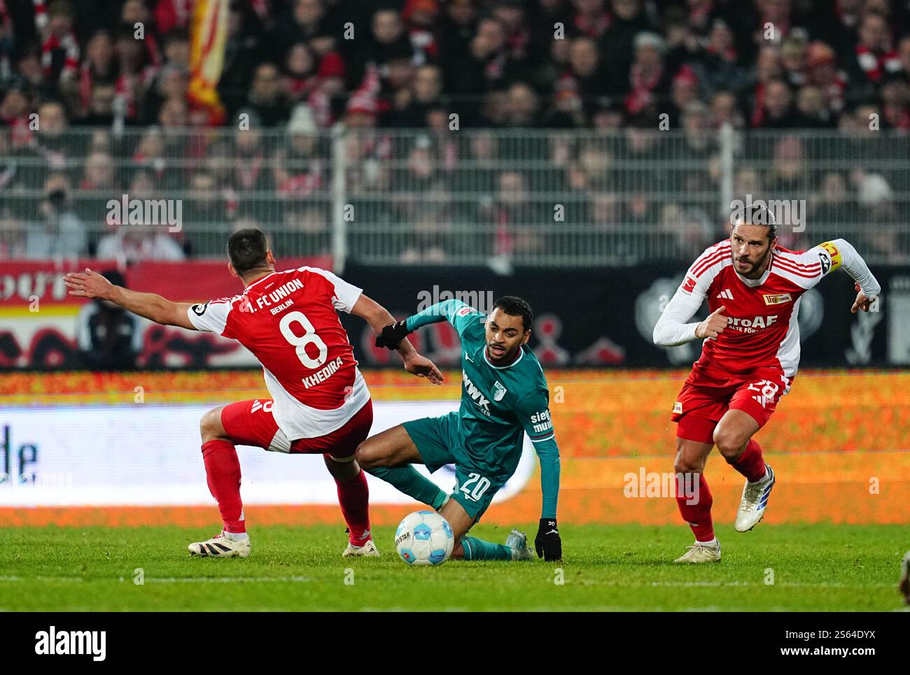 January 15 2025: Alexis Claude-Maurice of FC Augsburg controls the ball ...