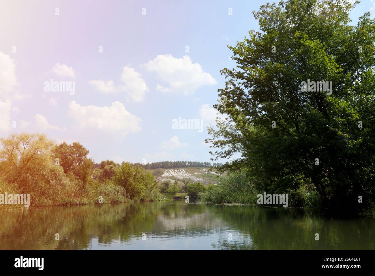Ancient multimillion chalk mountains on the steppe surface of earth ...