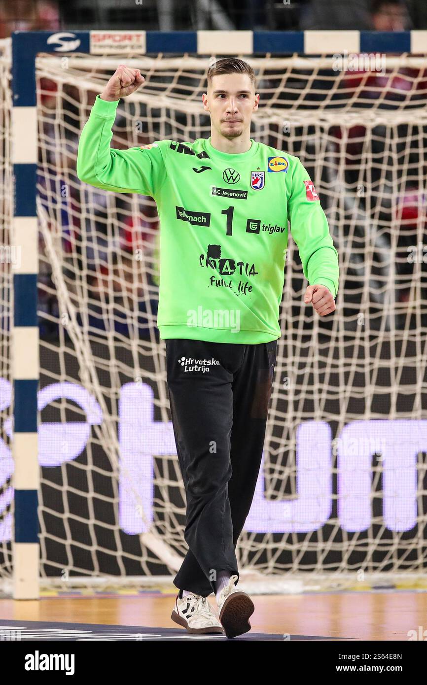 Zagreb, Croatia. 15th Jan, 2025. ZAGREB, CROATIA - JANUARY 15: Croatia Goalkeeper Dominik ...