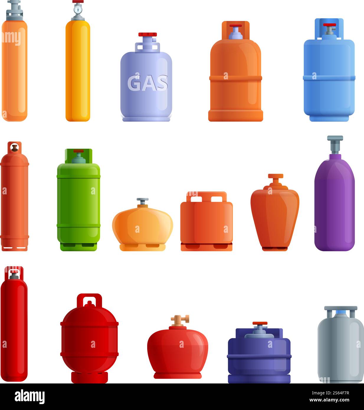 Gas cylinders icons set. Cartoon set of gas cylinders vector icons for ...