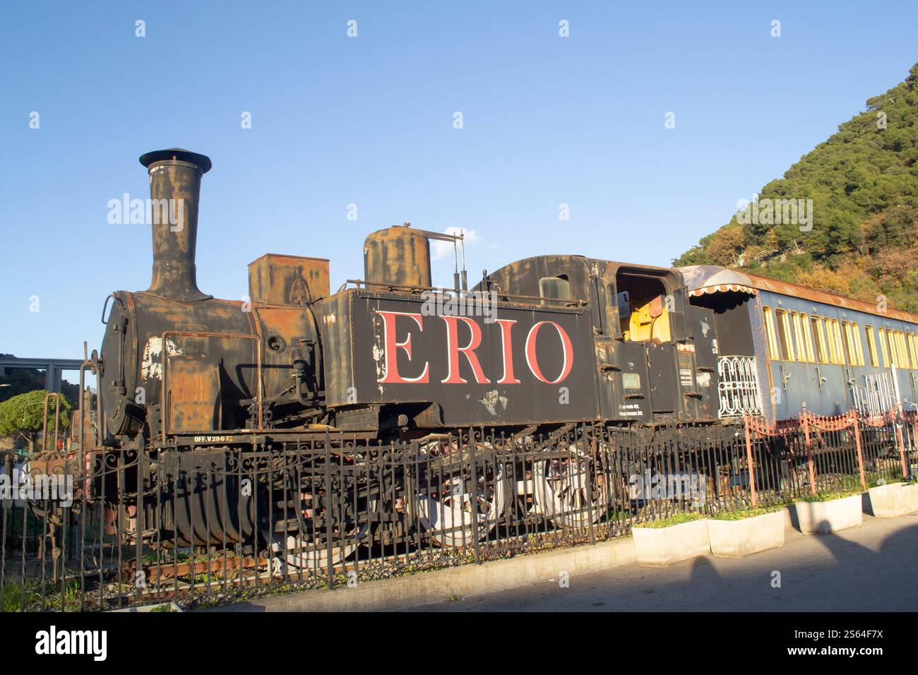 A very old train and old railroad built in 1890. Old locomotive train ...