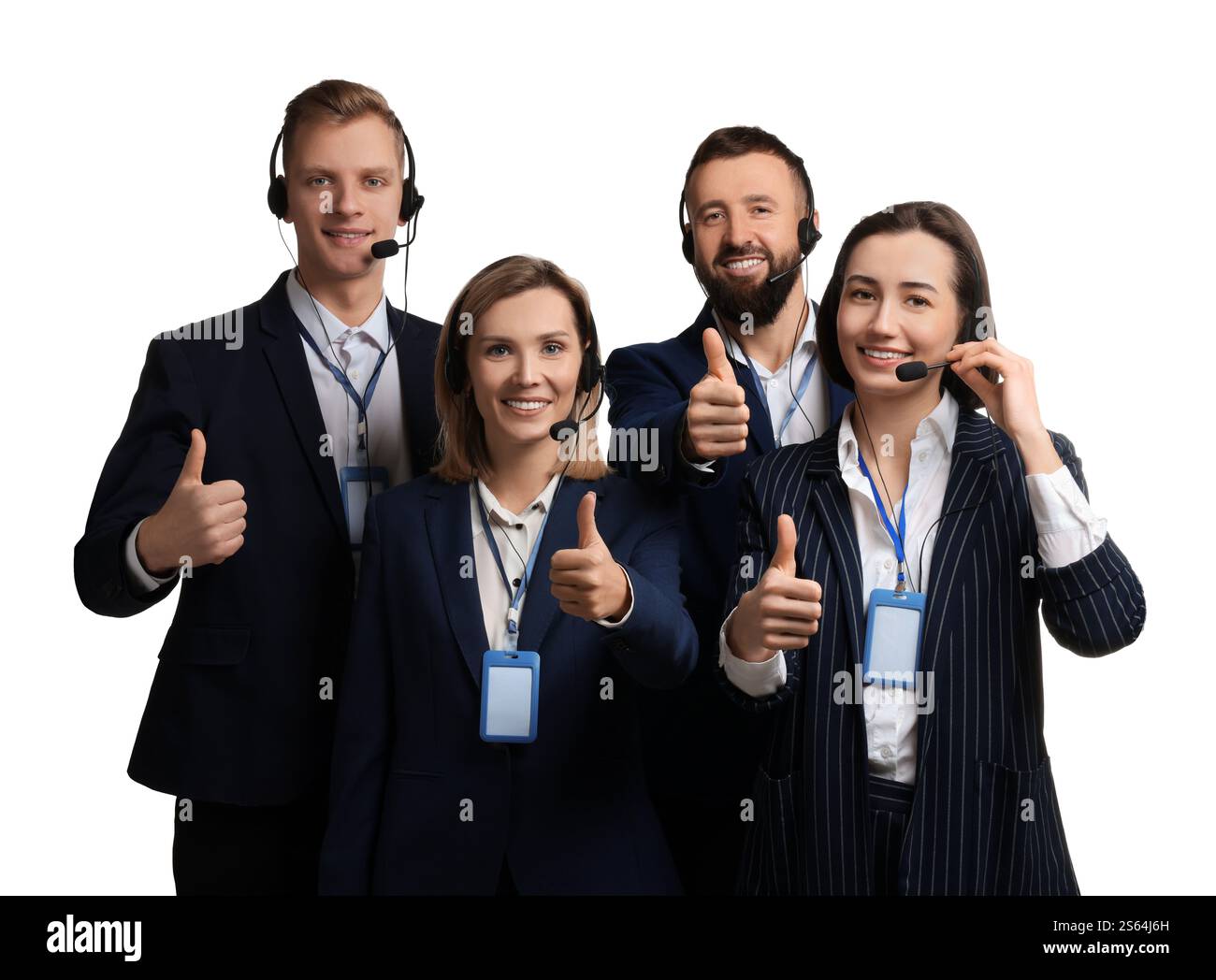 Technical support call center. Team of friendly operators showing ...