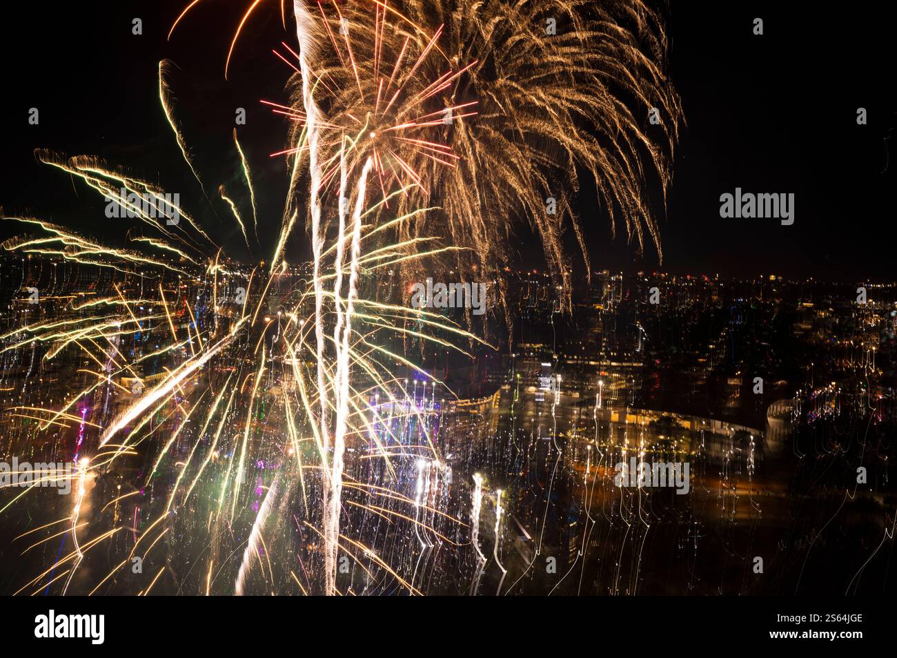 Fireworks for 2025 from launch platform on Ladybird Lake, Austin, Texas ...