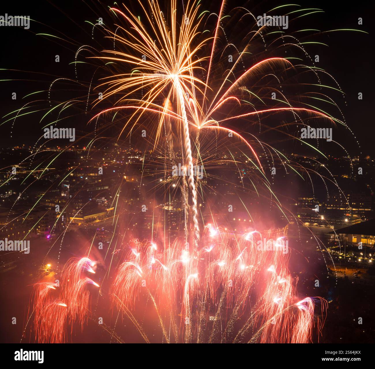 Fireworks for 2025 from launch platform on Ladybird Lake, Austin, Texas ...