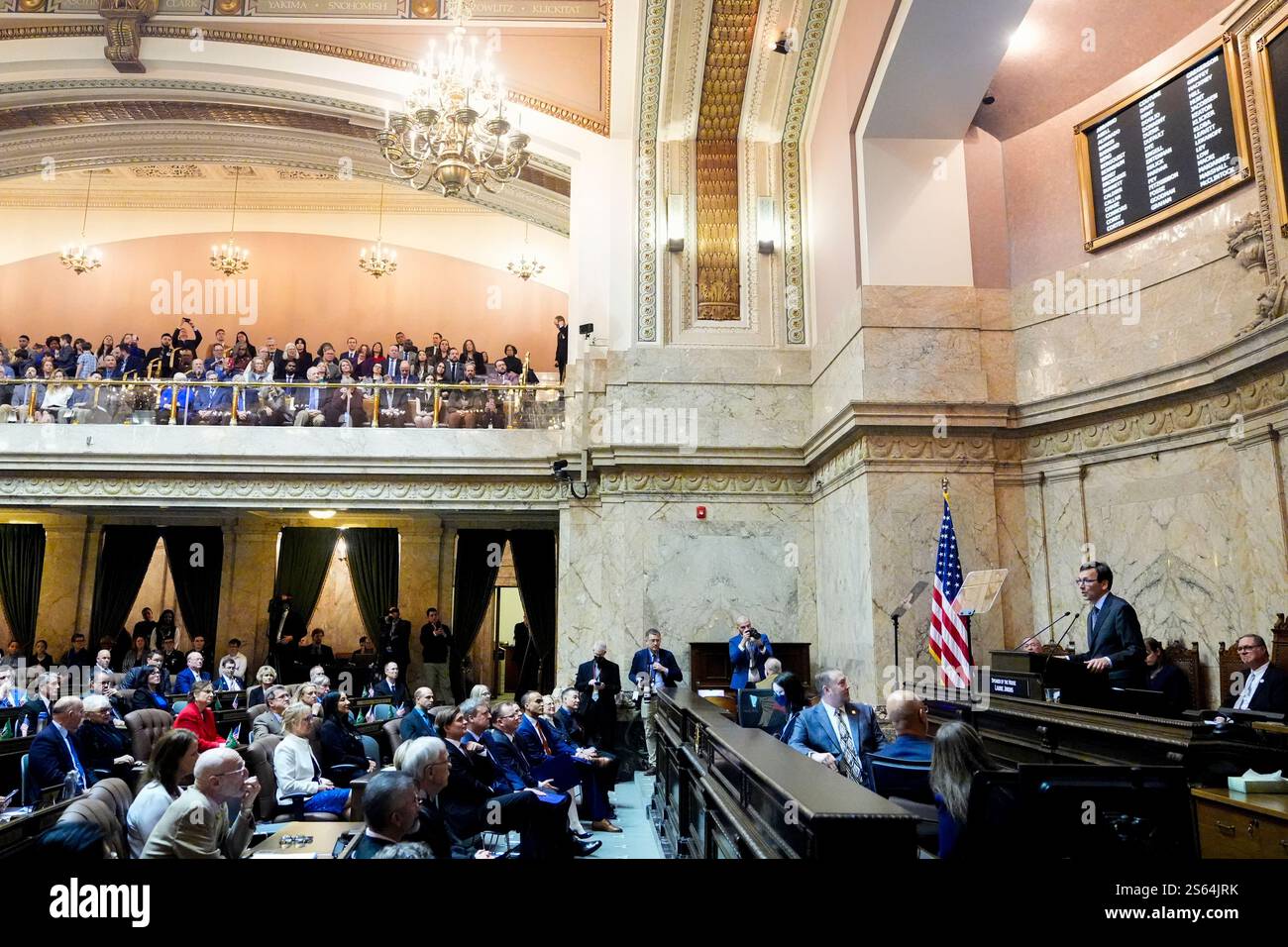 Washington Gov. Bob Ferguson gives his inaugural address to a joint ...