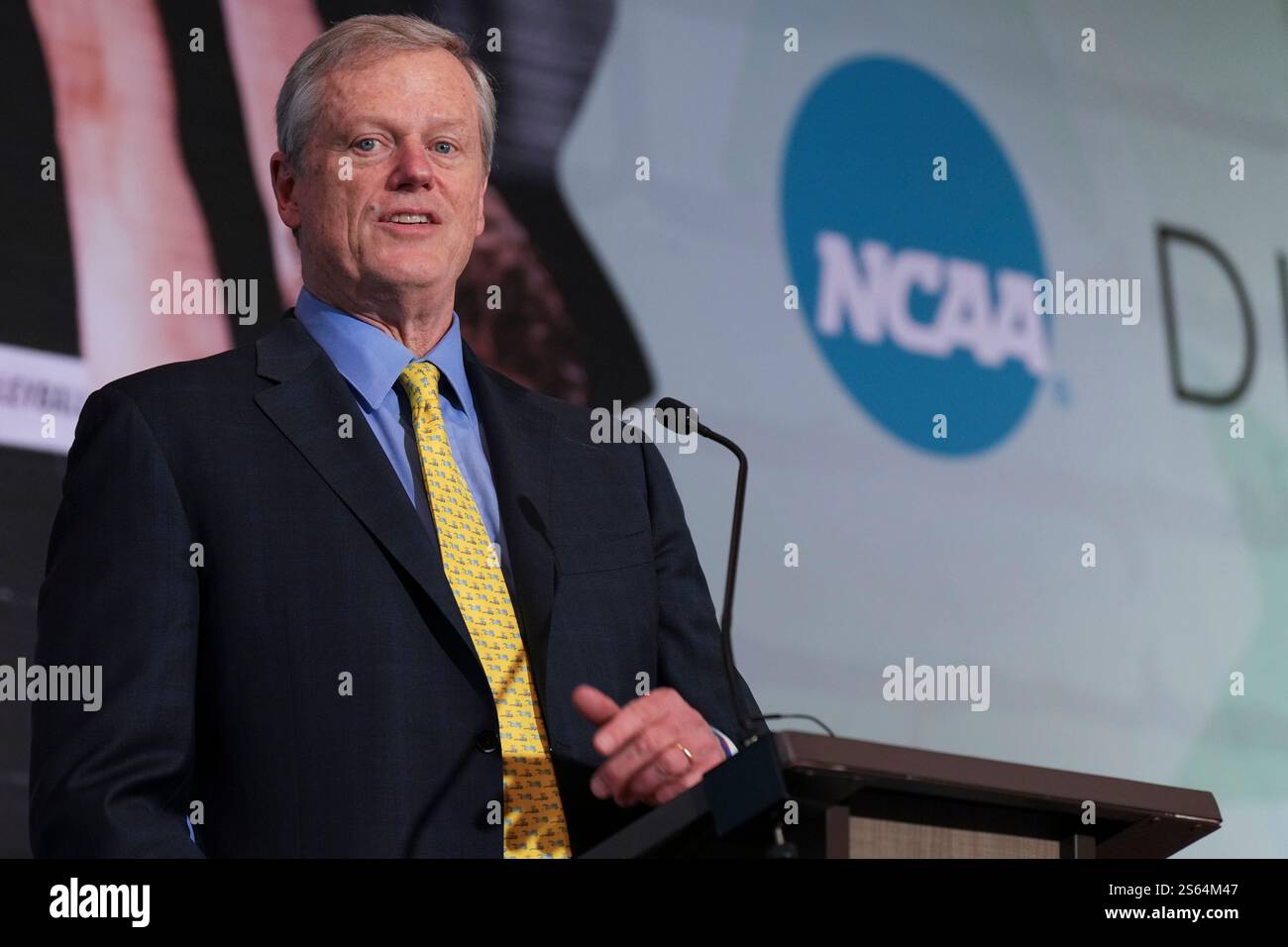NCAA President Charlie Baker speaks during the organizations Division I ...
