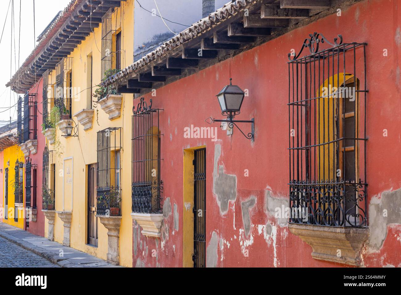 Antigua Guatemala, Sacatepequez, Guatemala. Red and yellow buildings ...