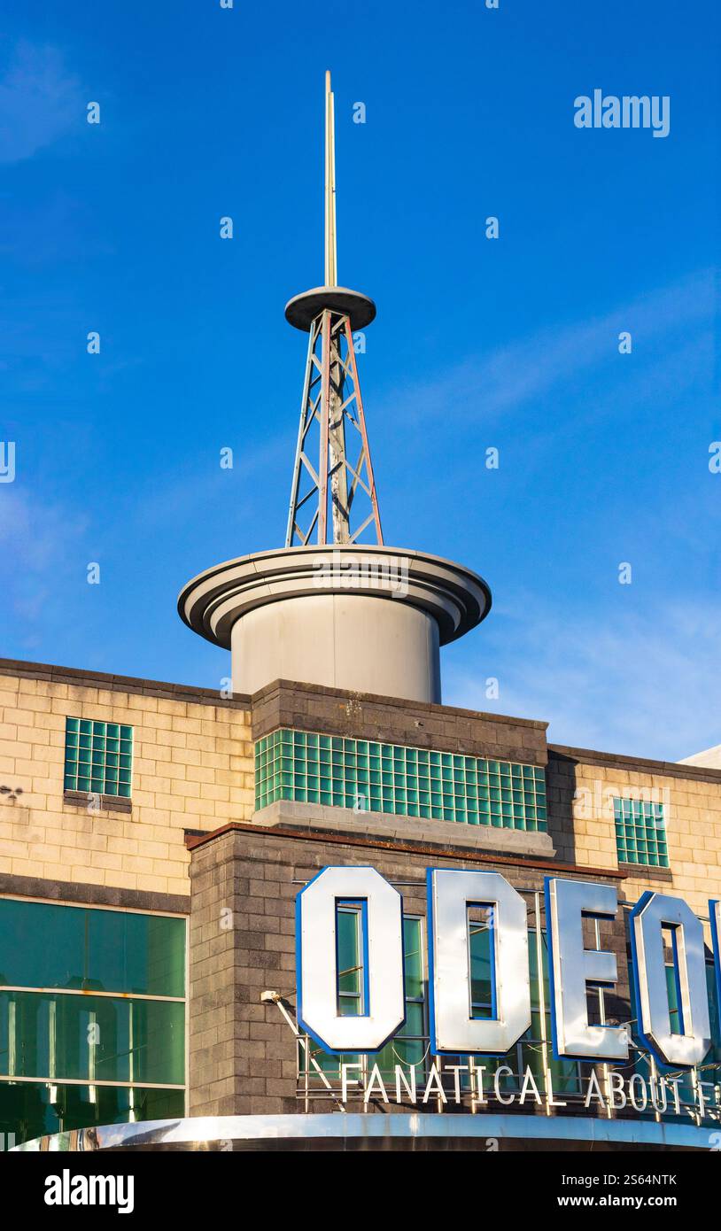 Odeon Cinema exterior sign and art deco style tower Silverlink centre ...