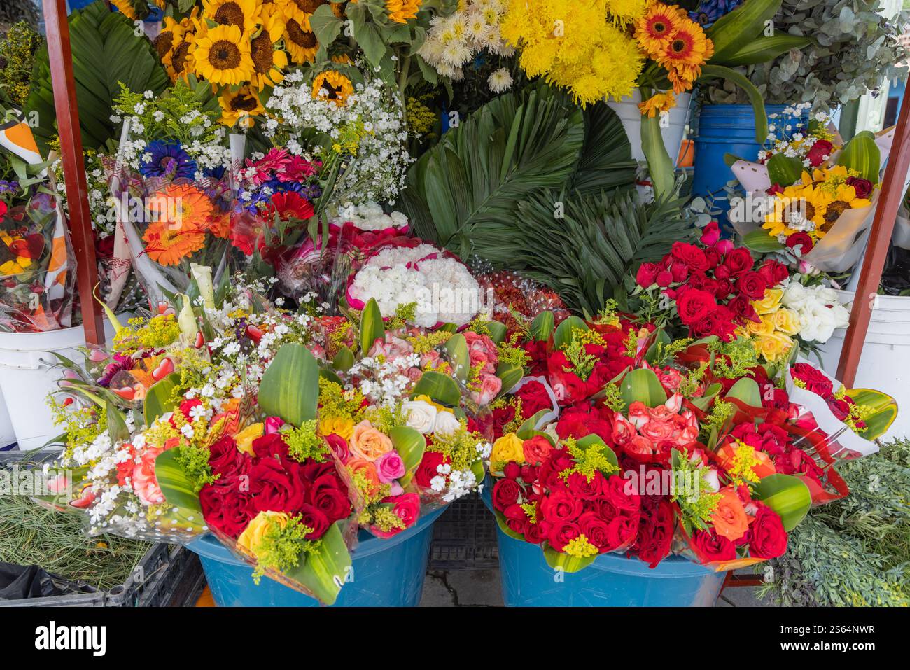 San Andres Itzapa, Chimaltenango, Guatemala. Cut flowers for sale at a ...