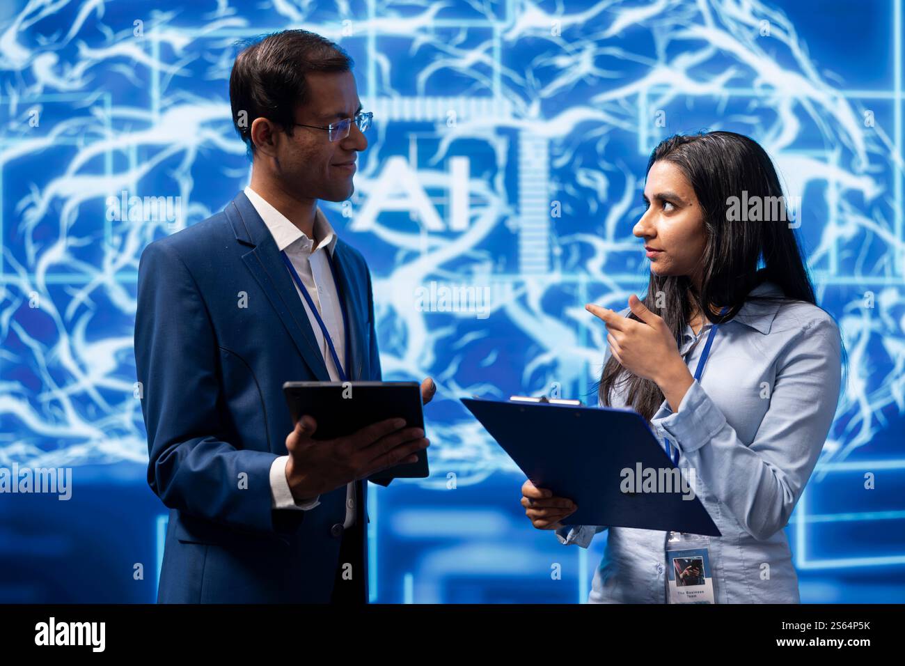 Ai Researcher And Colleague Working With Artificial Intelligence Neural