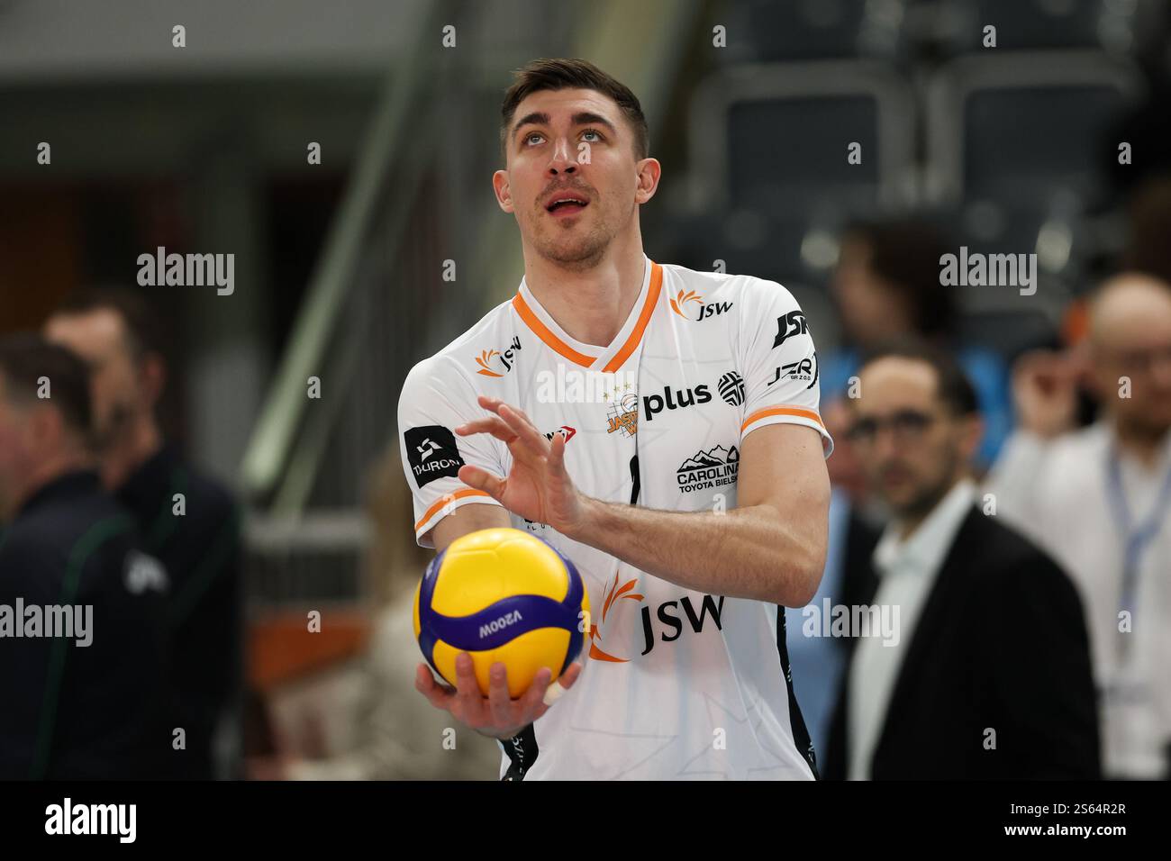 Jastrzebie Zdroj, Poland. 12th Jan, 2025. Lukasz Kaczmarek of Jastrzebski Wegiel seen in action ...