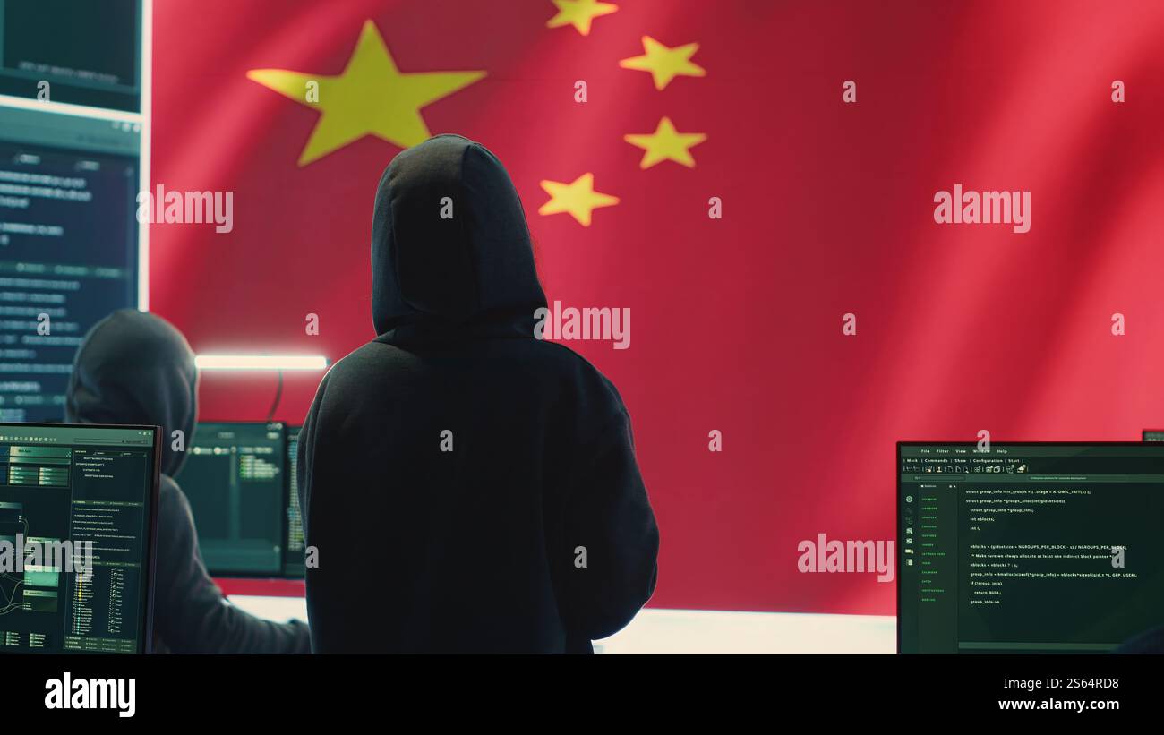 Terrorist person in a Chinese cyber security room hacking national ...