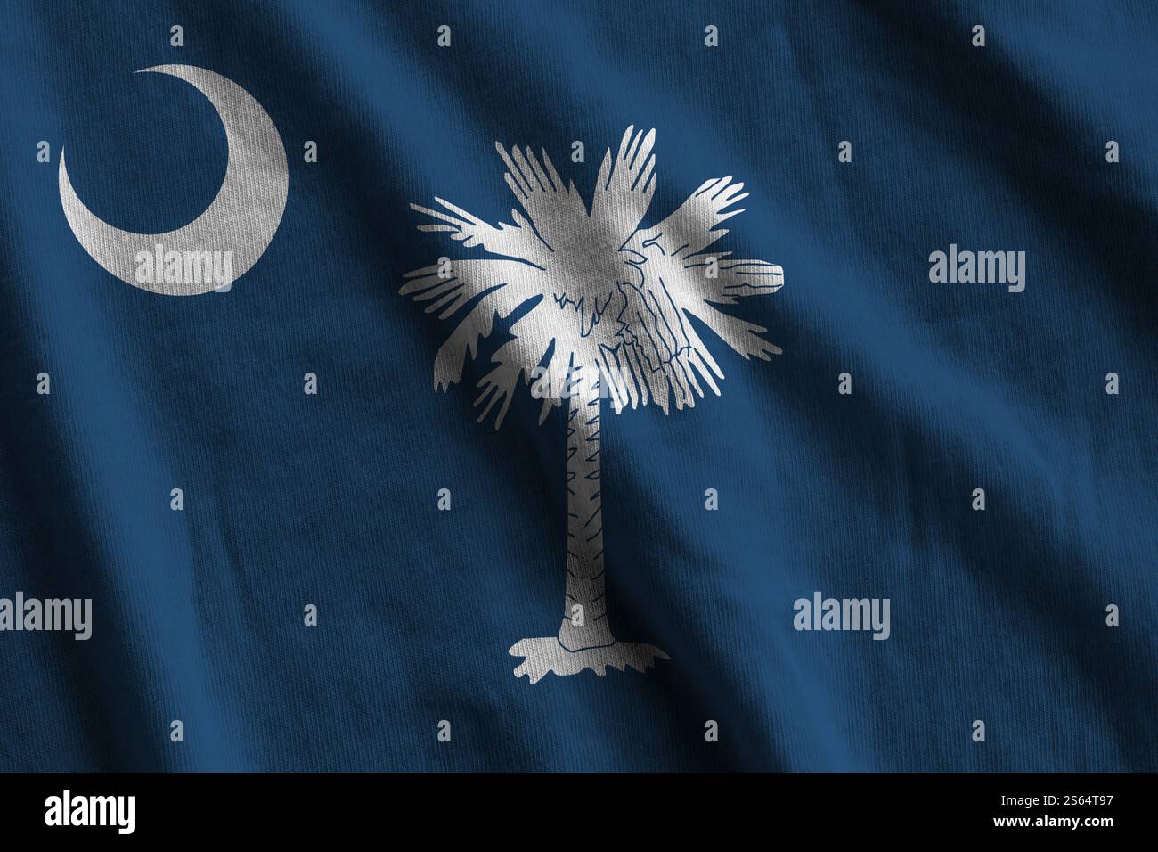 South Carolina US state flag with big folds waving close up under the ...