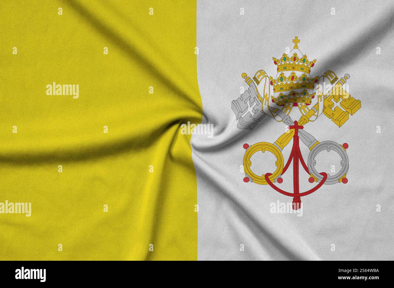 Vatican City State flag is depicted on a sports cloth fabric with many ...