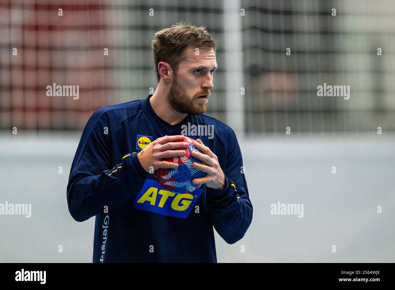 250115 Albin Lagergren of the Swedish men's national handball team at a ...