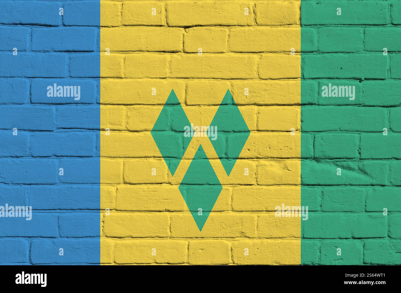 Saint Vincent and the Grenadines flag depicted in paint colors on old ...