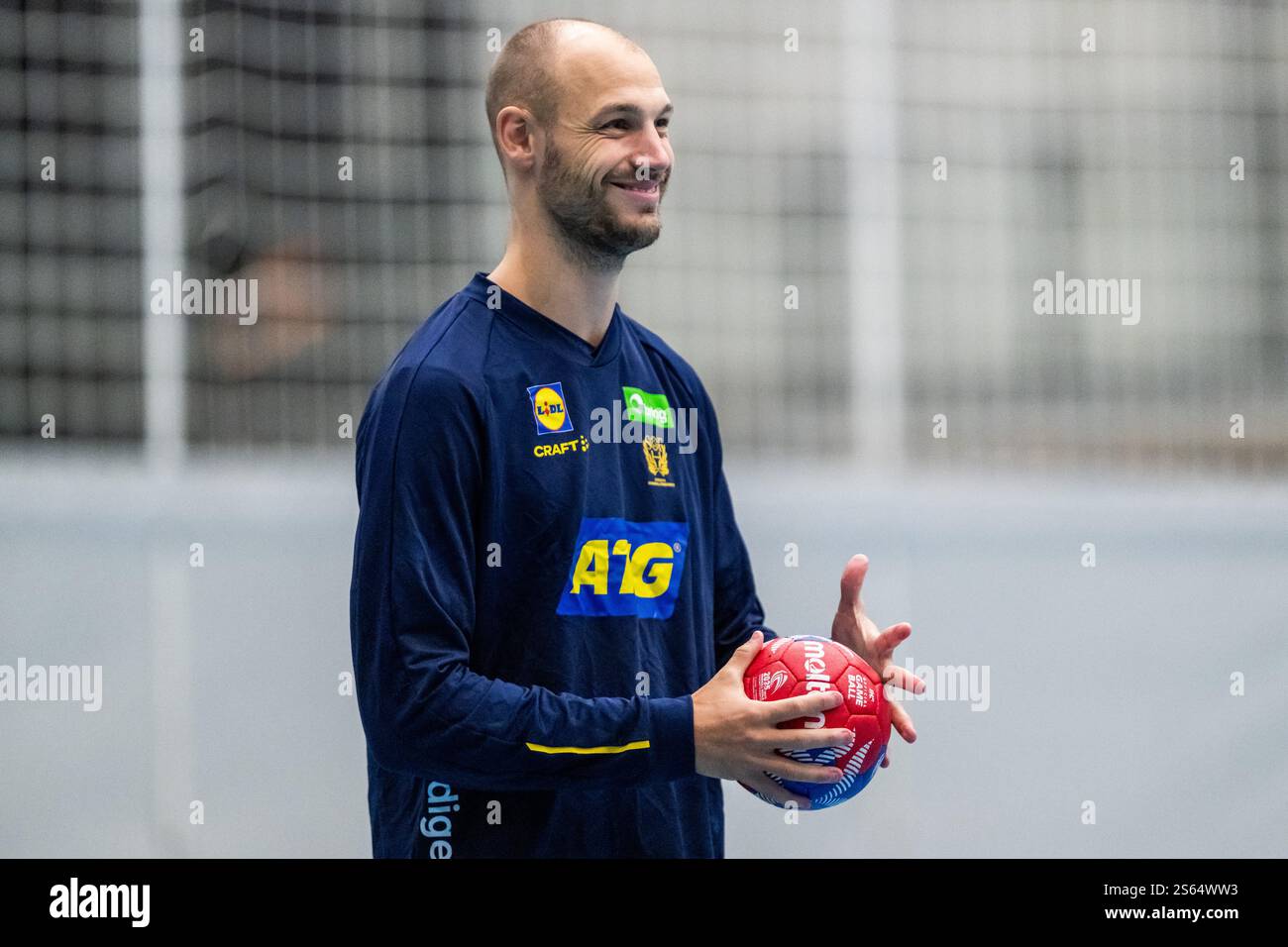 250115 Lukas Sandell of the Swedish men's national handball team at a ...