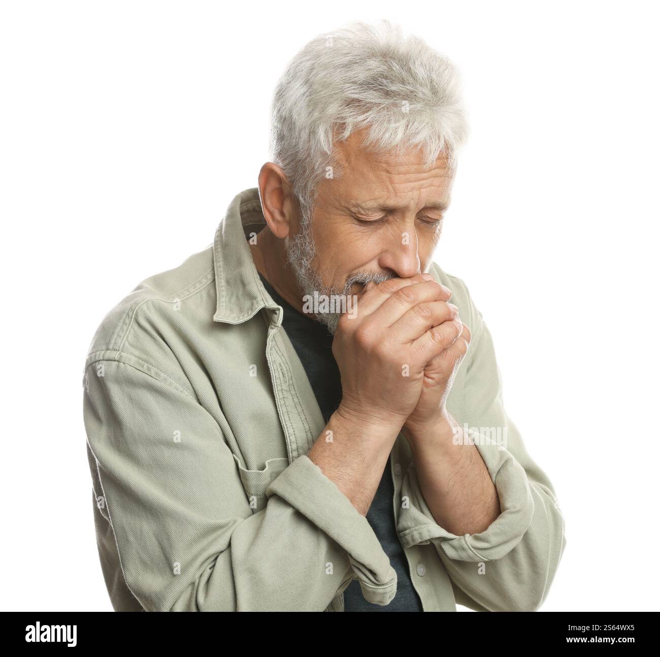 Sad senior man crying on white background Stock Photo - Alamy