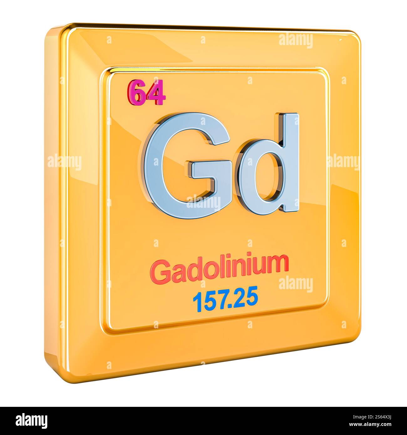 Gadolinium Gd, chemical element sign with number 64 in periodic table ...