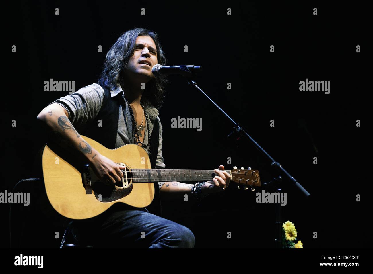 The singer Raul Gutierre, from the group Rulo y la contrabanda performs ...