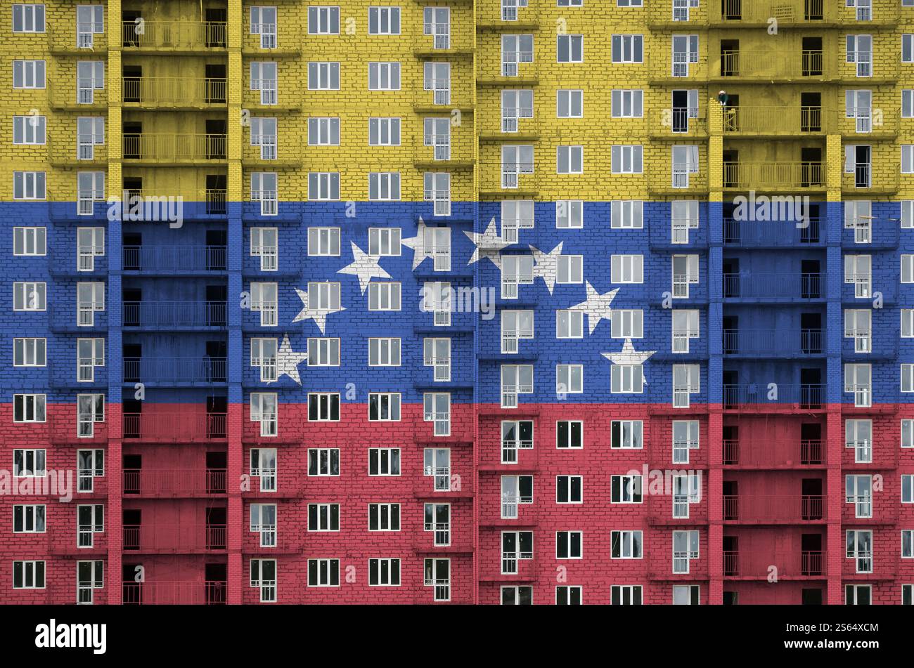 Venezuela flag depicted in paint colors on multi-storey residental ...