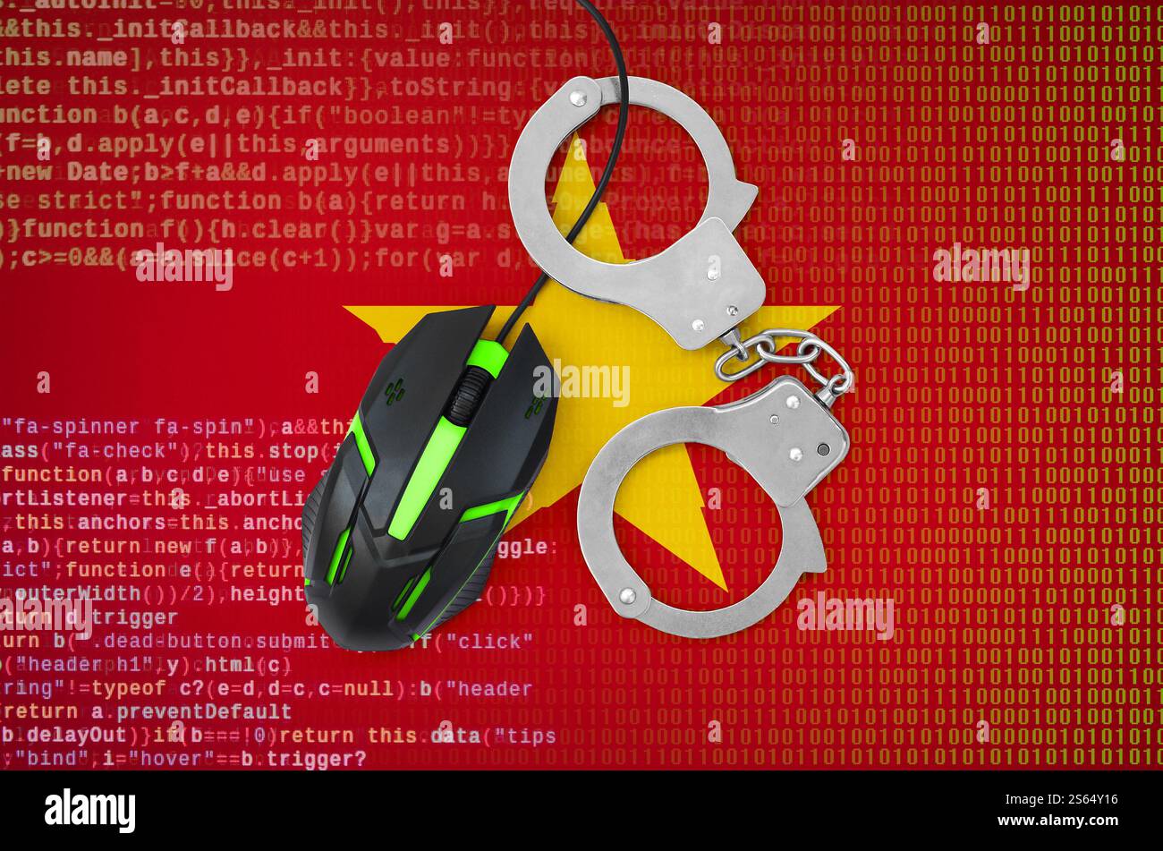 Vietnam flag and handcuffed modern backlit computer mouse. Creative ...
