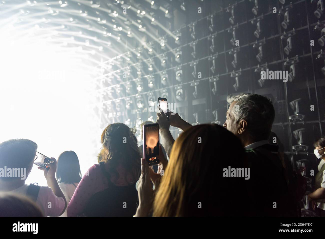 Visitors teamLab Borderless immersive light sculpture digital artwork ...
