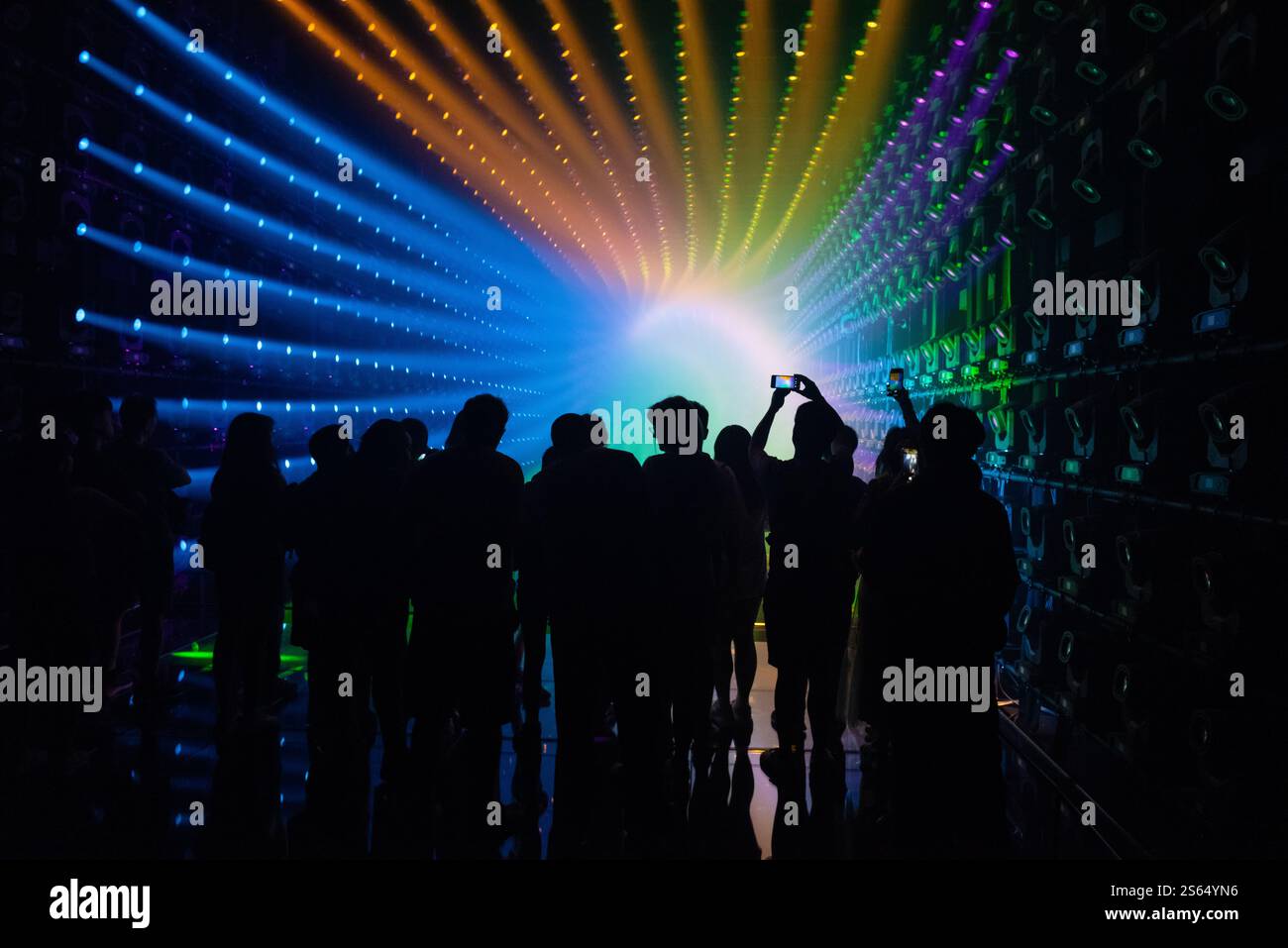 Visitors teamLab Borderless immersive light sculpture digital artwork ...