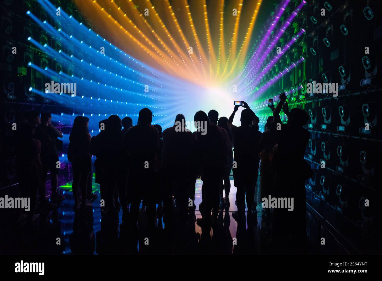 Visitors teamLab Borderless immersive light sculpture digital artwork ...