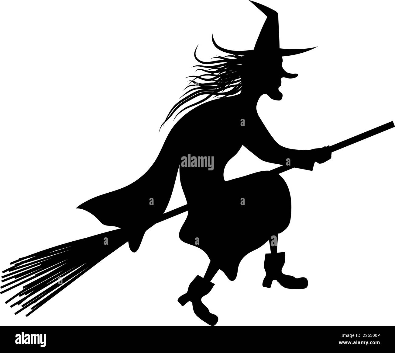 Witch On Broomstick Over White Background for Creating Halloween ...