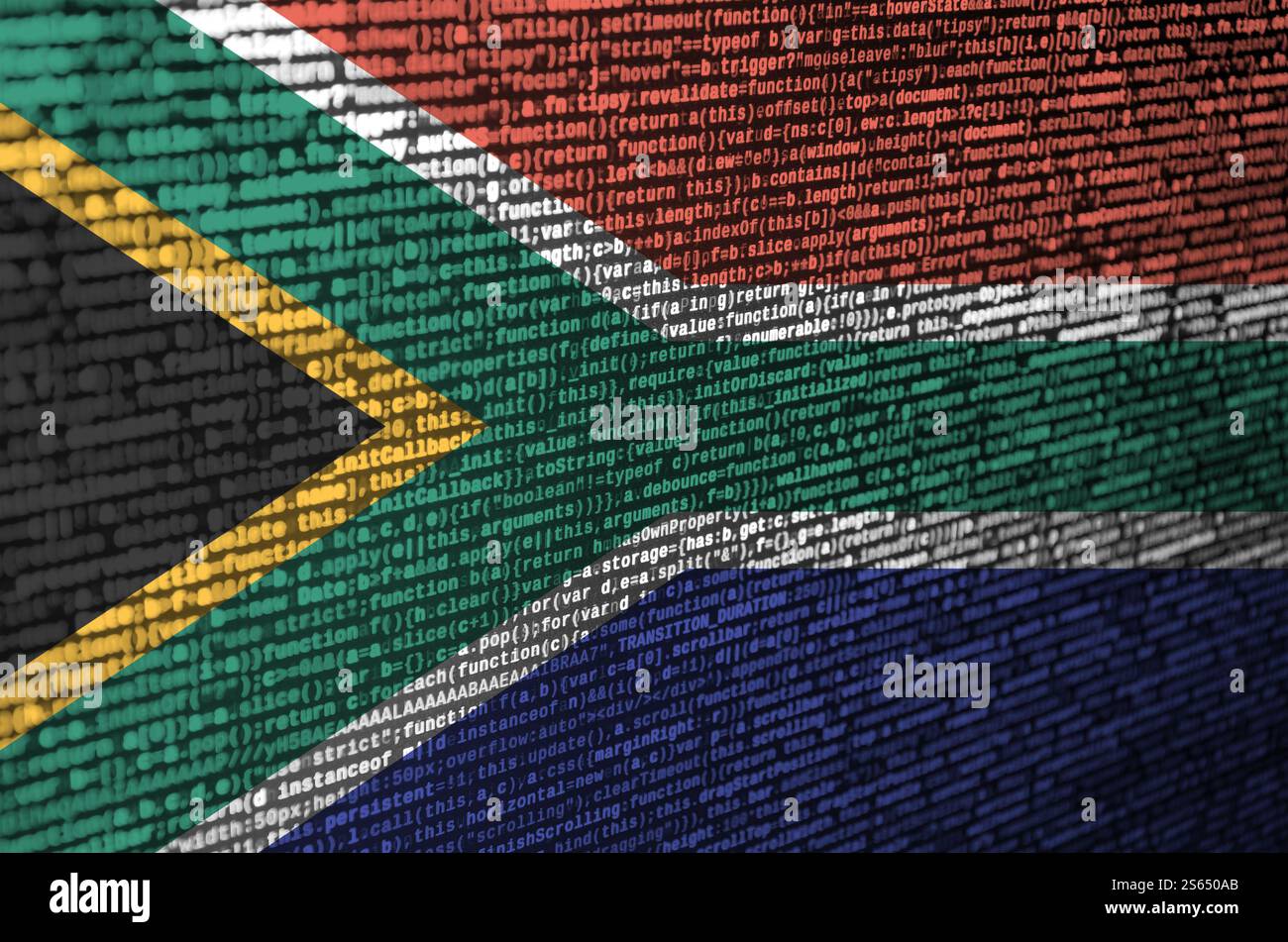 South Africa flag is depicted on the screen with the program code. The ...