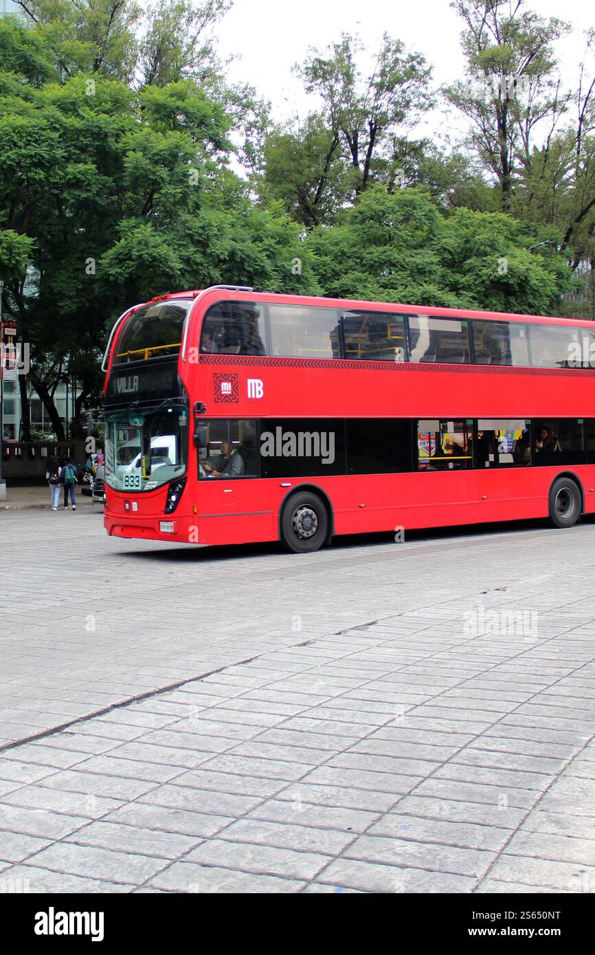 Mexico City, Mexico - Aug 23 2023: The Metrobus is a red double-decker ...