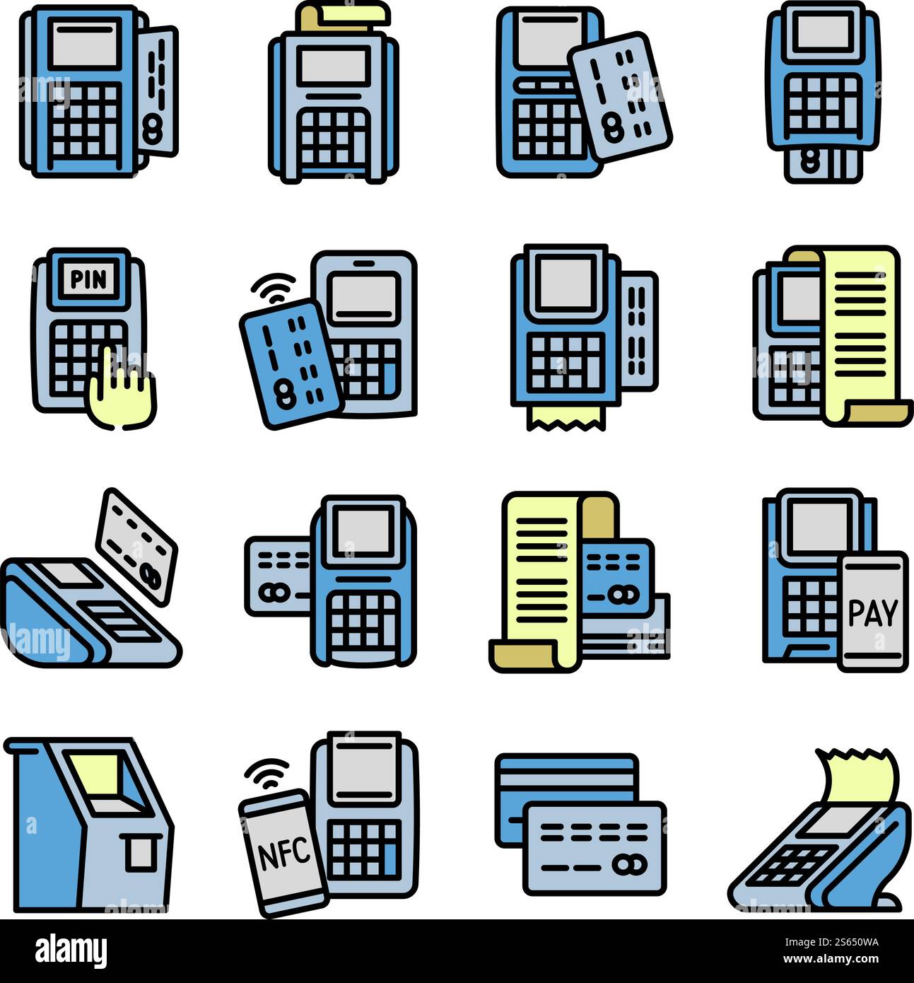 Bank terminal icons set. Outline set of bank terminal vector icons for ...