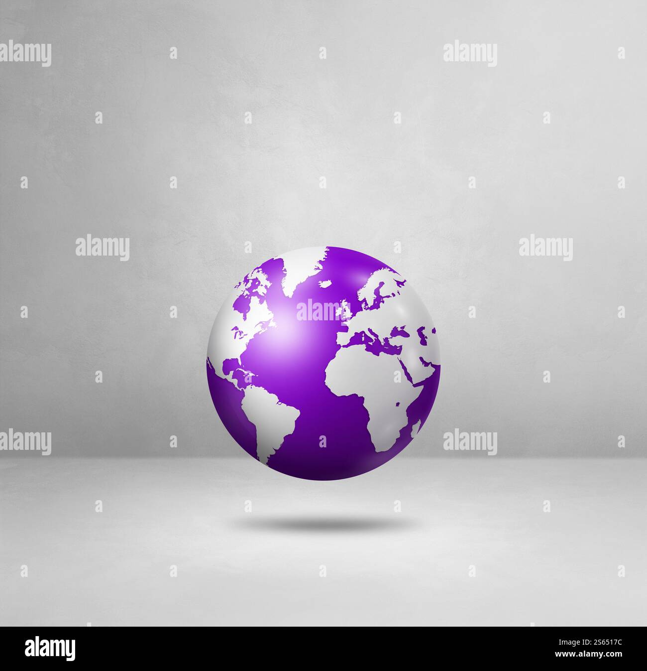 World globe, purple earth map, floating over a white background. 3D ...