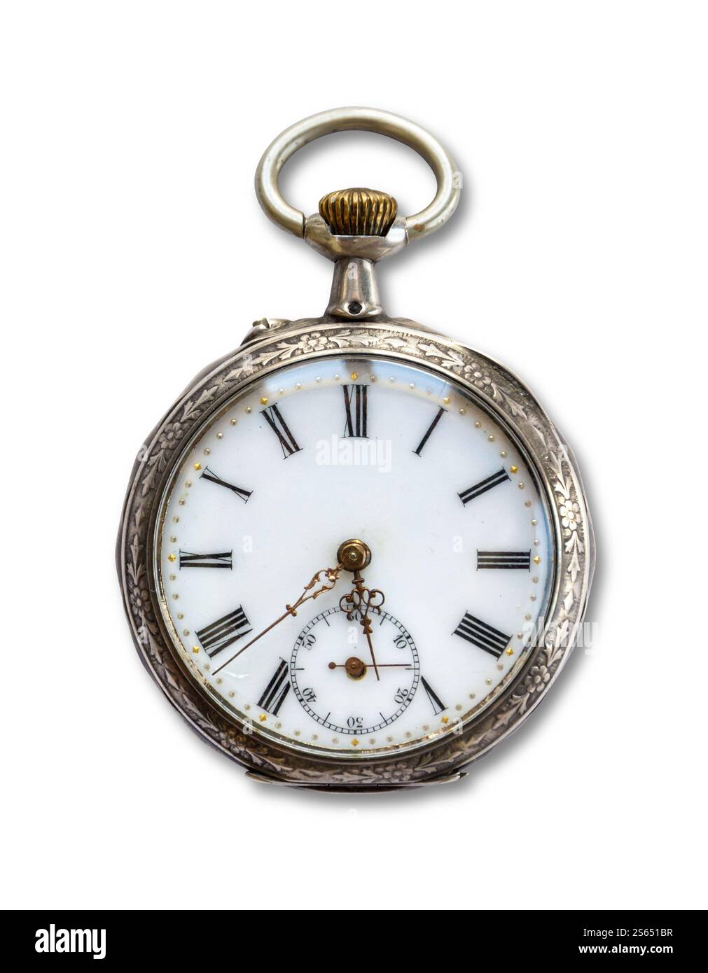 Vintage Pocket watch with shadow isolated on white background. Concept ...