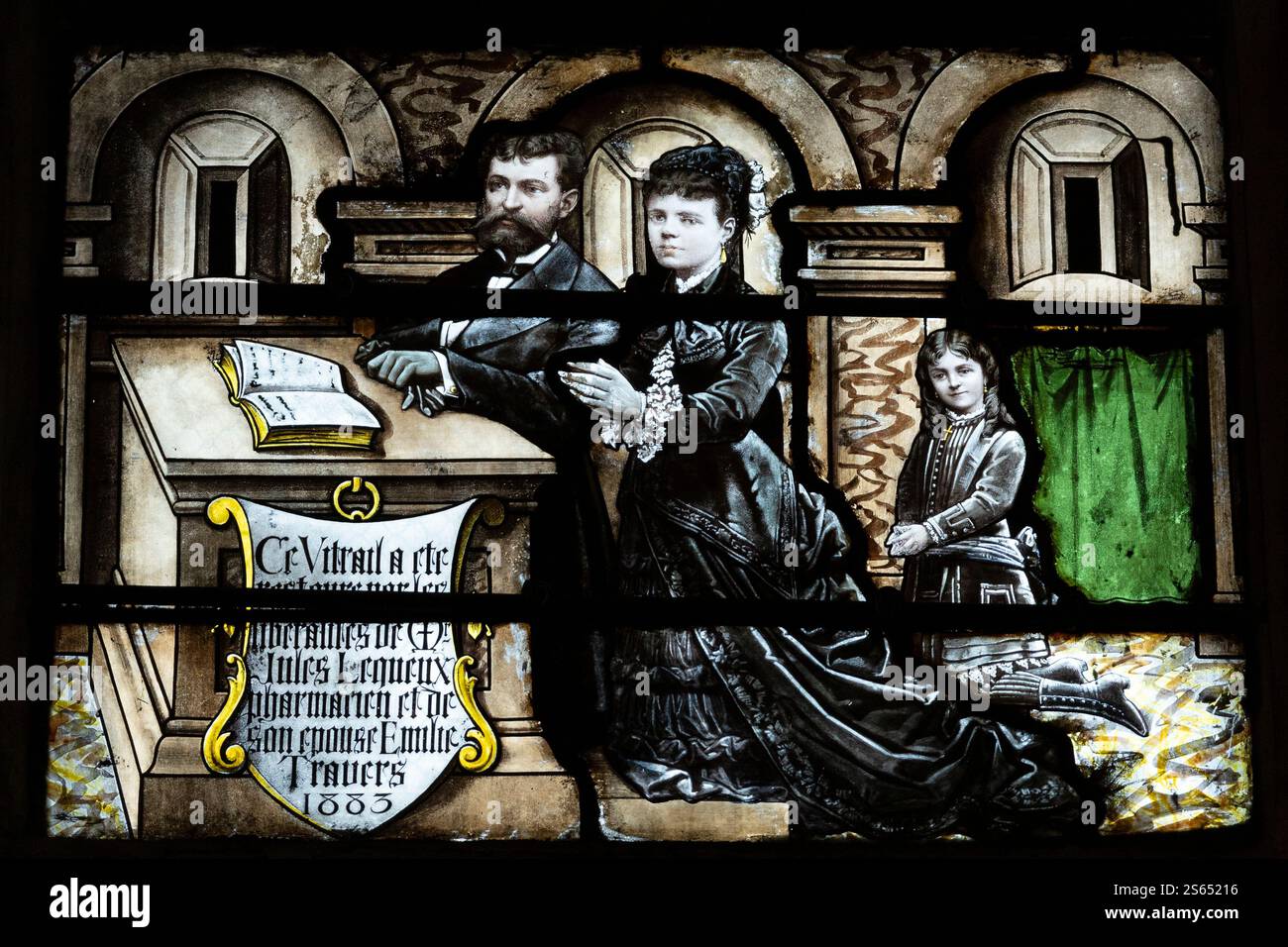 Stained-glass window commemorating pharmacist and mayor Jules Lequeux ...