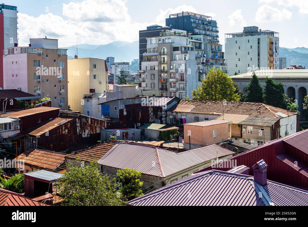 travel to Georgia - above view of one-storey and multy-storey houses in ...