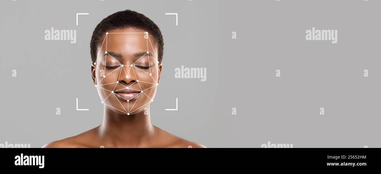 Facial recognition tech shown on a neutral expression subject Stock ...