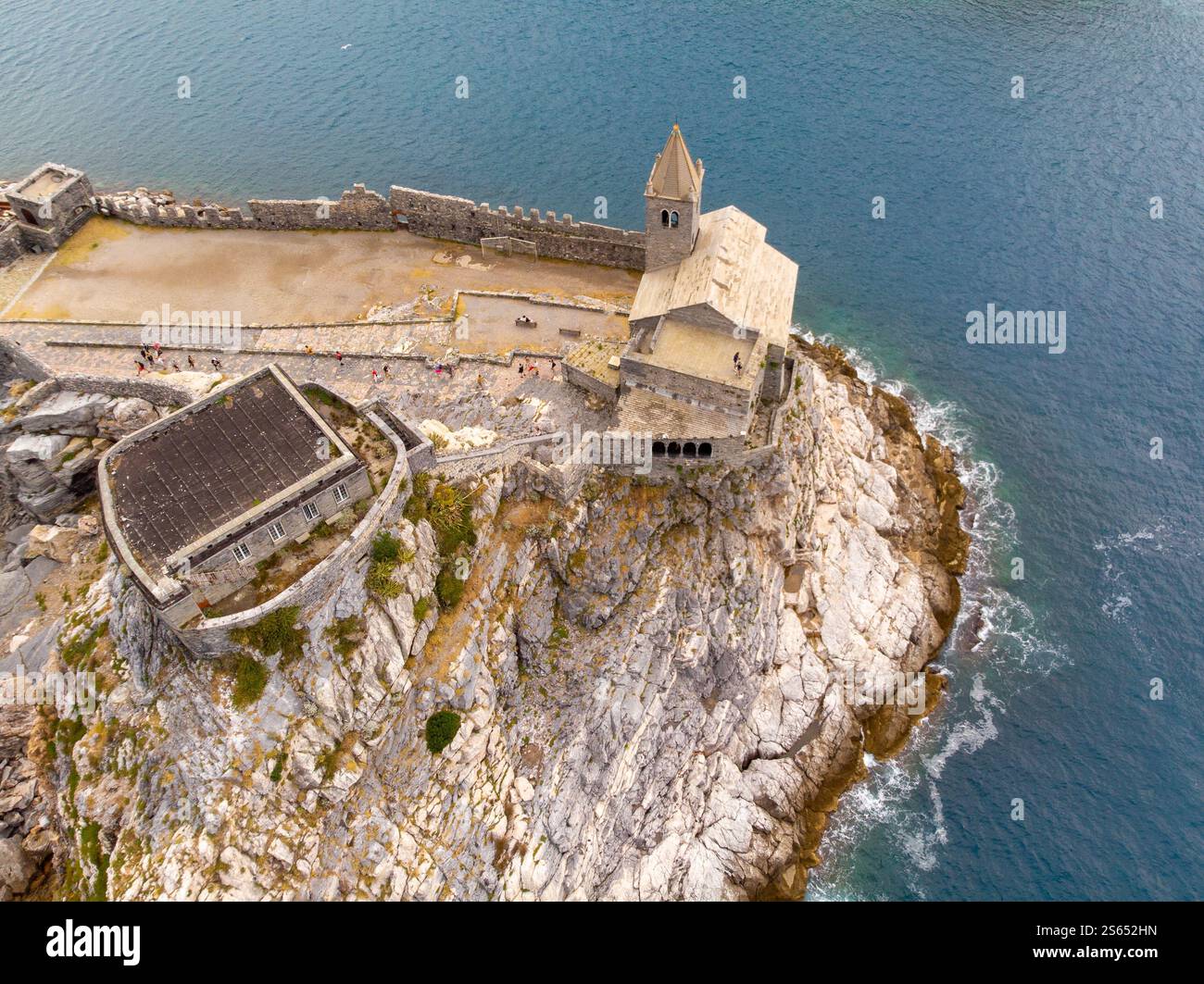 Drone aerial view of the Church of St. Peter in Porto Venere Italy ...