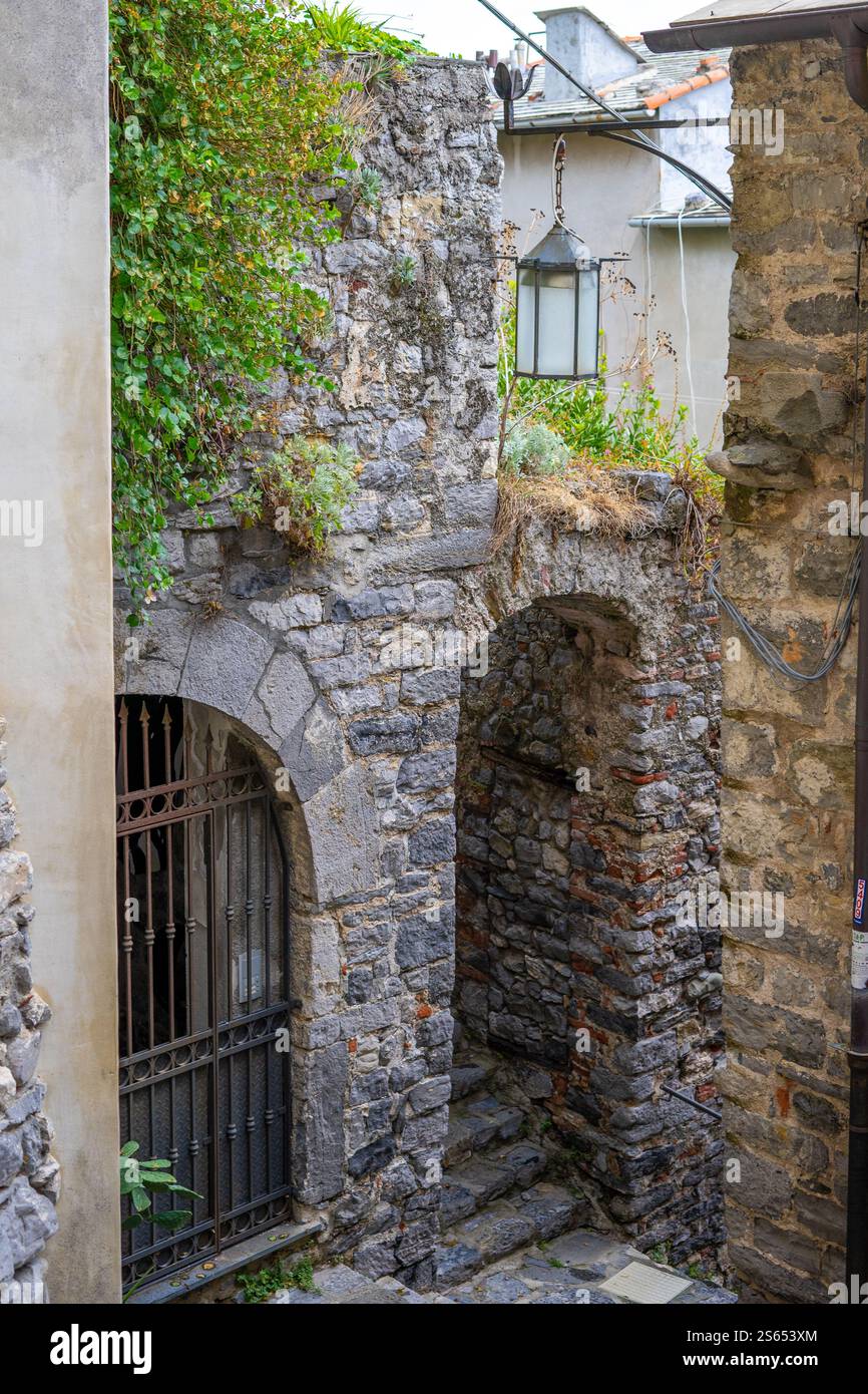 Beautiful narrow colorful street in Portovenere Stock Photo - Alamy