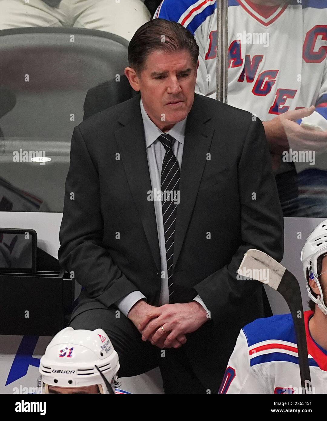 New York Rangers head coach Peter Laviolette in the first period of an ...