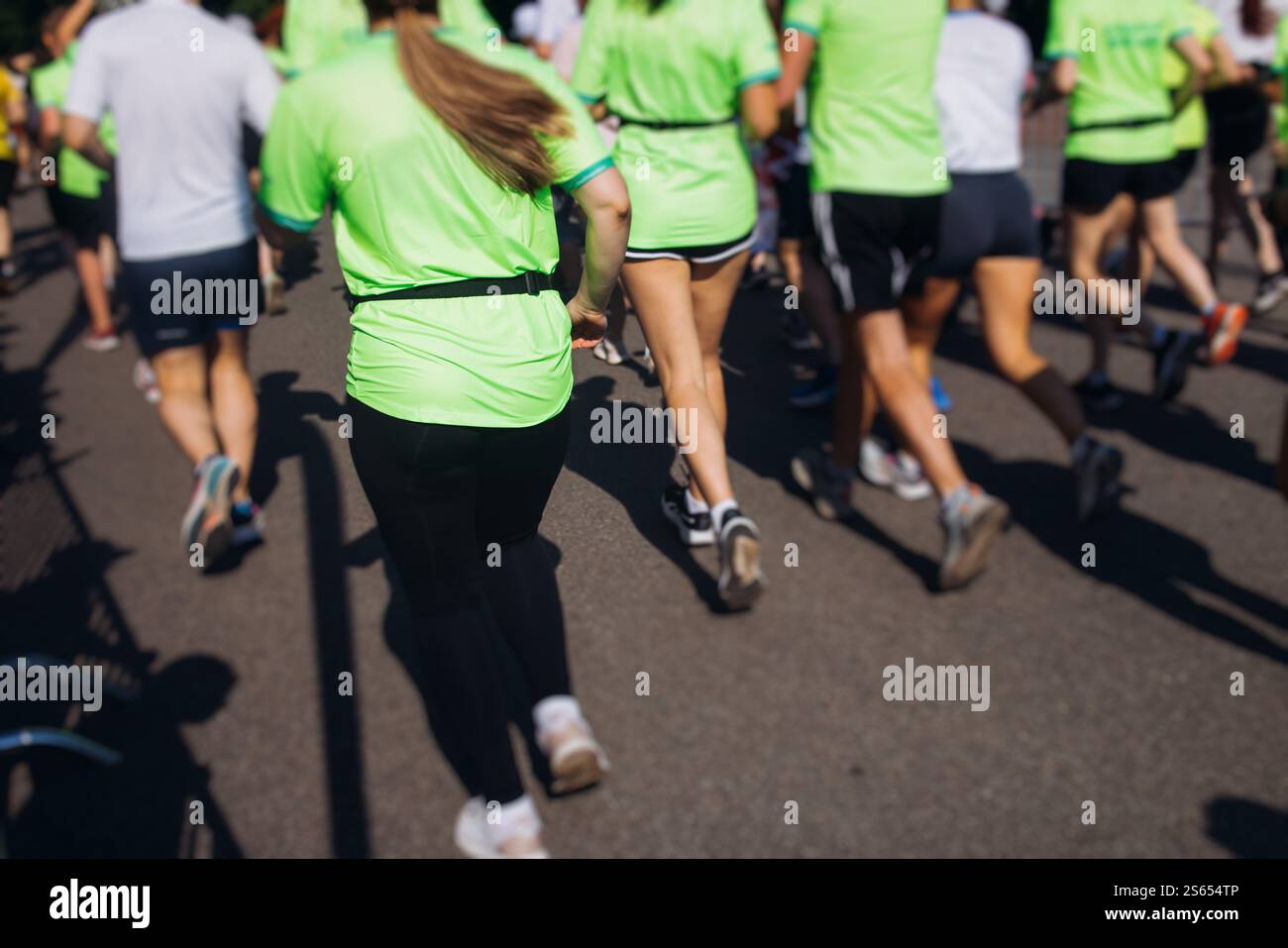 Marathon runners crowd, sportsmen participants start running the half ...