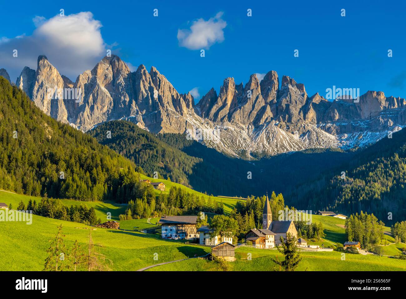 Santa Magdalena village in italian Dolomite Alps classical beautiful ...