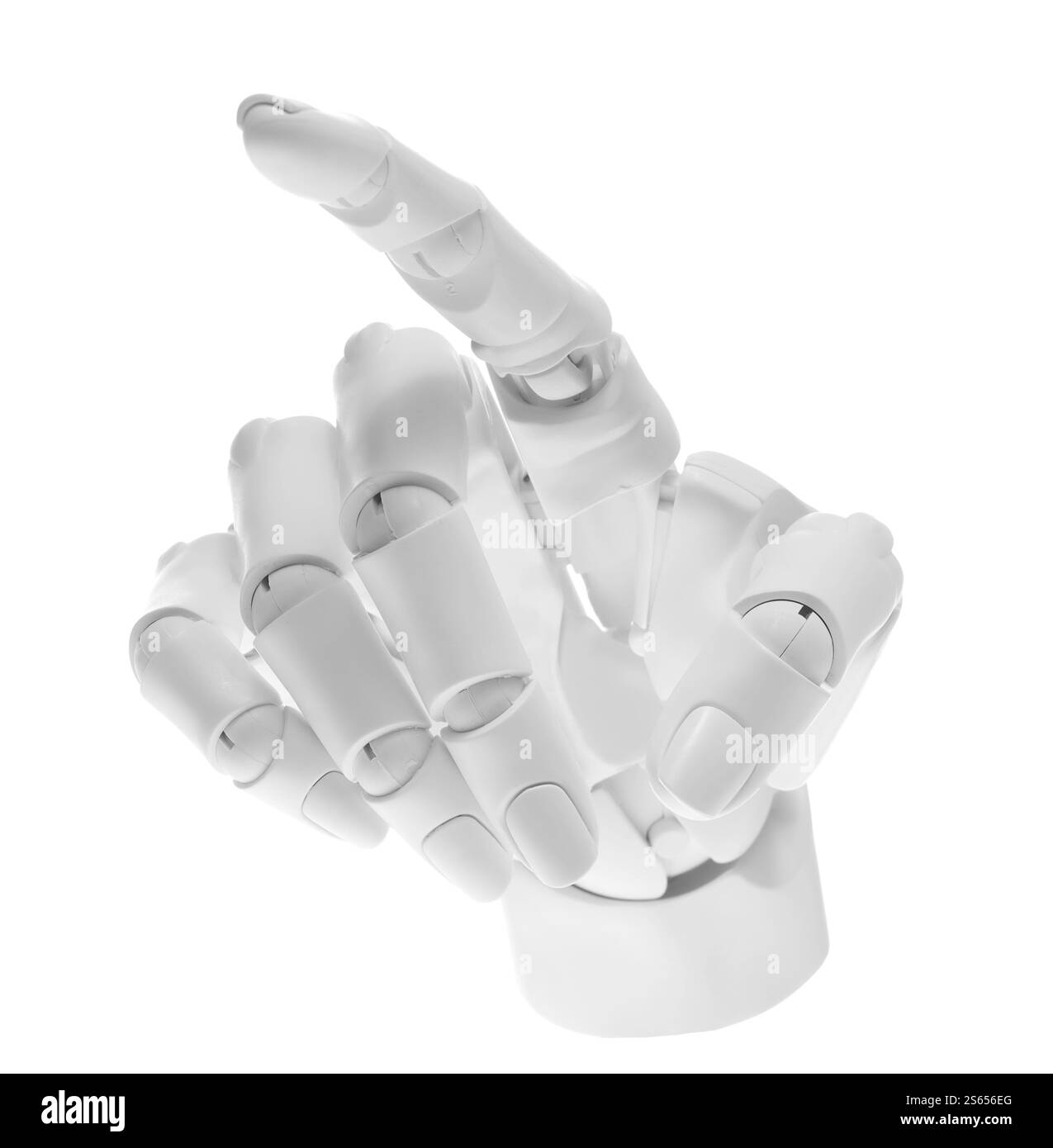 Artificial intelligence. Robot hand pointing at something on white ...