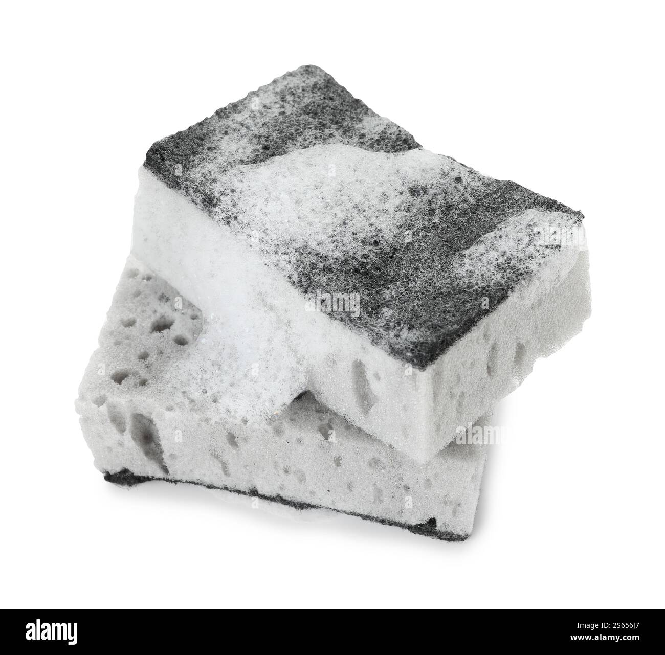 Grey sponges with foam isolated on white Stock Photo - Alamy