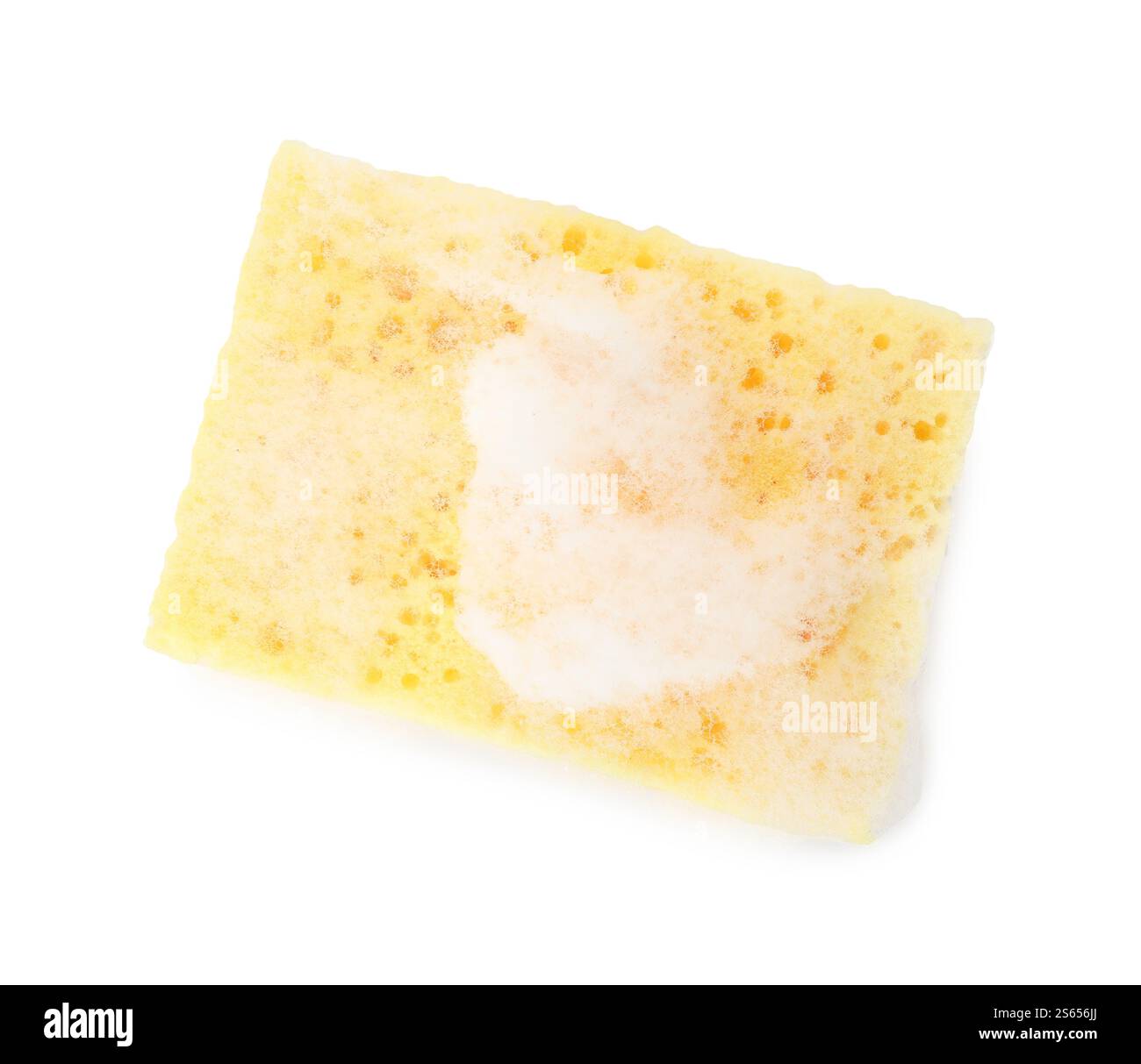 One yellow sponge with foam isolated on white, top view Stock Photo - Alamy