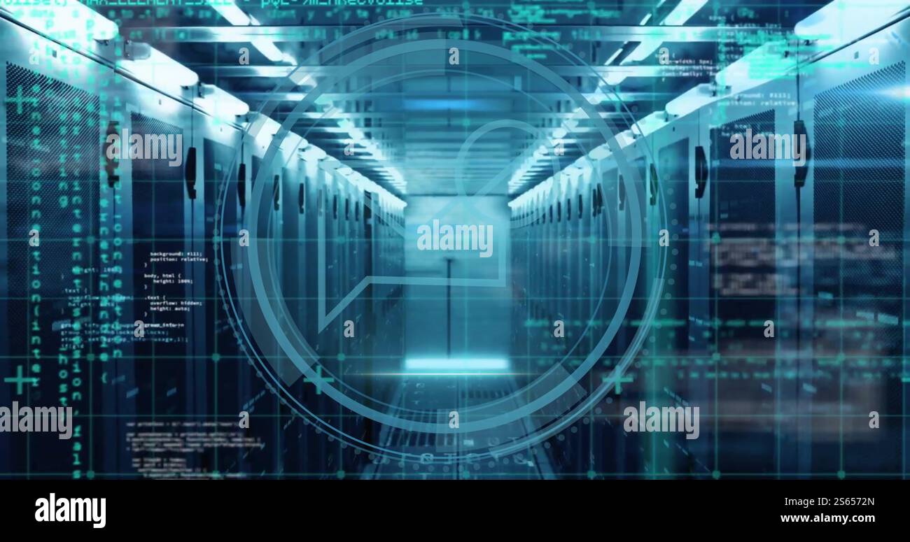 Image of folder icon and digital data processing over computer servers Stock Photo - Alamy