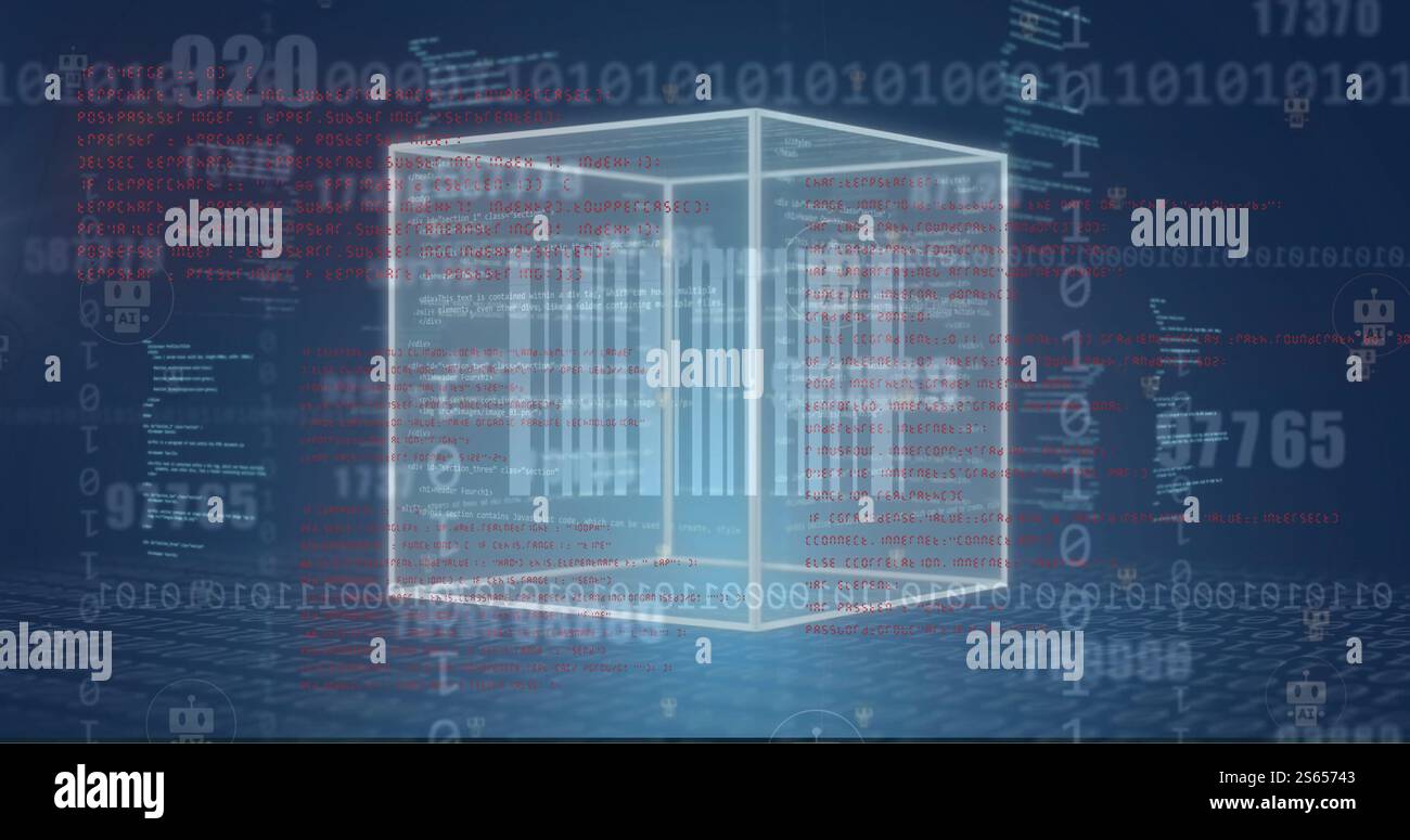 Image Of Cube Bar Code And Data Processing Over Binary Coding Stock 9197